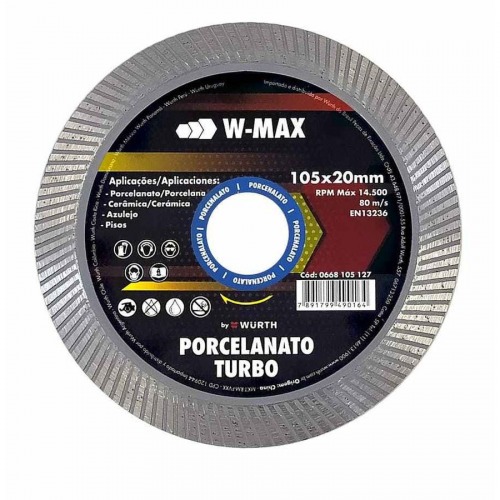 Disco diamantado 105 x 20 mm turbo fino porcelanato - W-Max - 5986221425 - Wurth