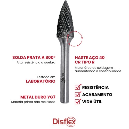 Lima rotativa endurecida árvore com ponta 10 x 20 mm haste 6 mm - 23.266 - Disflex