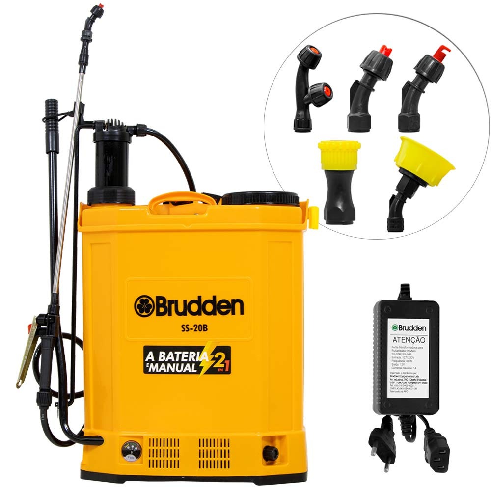 Pulverizador costal a bateria e manual 12V 20 litros com 5 bicos - SS-20B 110V/220V - Brudden