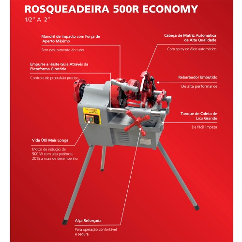 Rosqueadeira elétrica automática 1/2" a 2" para rosquear tubos - 500R ...