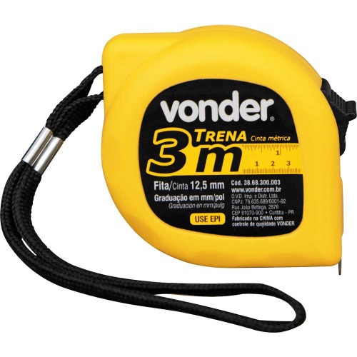 Trena com fita de aço 12,5 mm x 3 m com trava - 3868370003 - Vonder