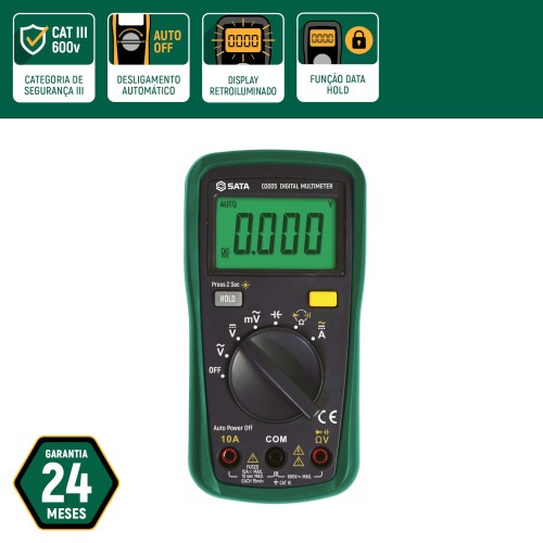 Multímetro digital mini 600V CAT III DC/AC - ST03005 - Sata