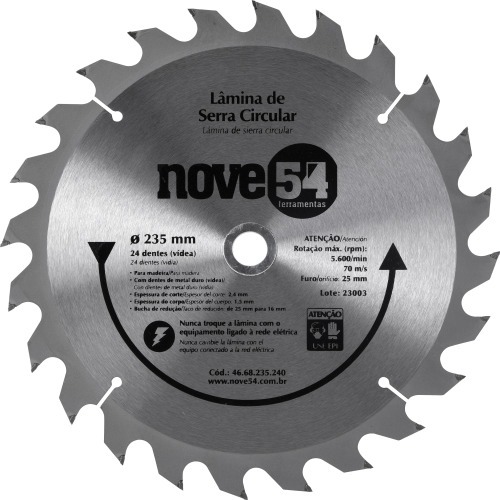 Disco de serra para madeira 235 x 25 mm 24 dentes - 46.68.235.240 - Nove54