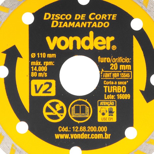 Disco diamantado turbo 100 mm para concreto - 12.68.200.000 - Vonder
