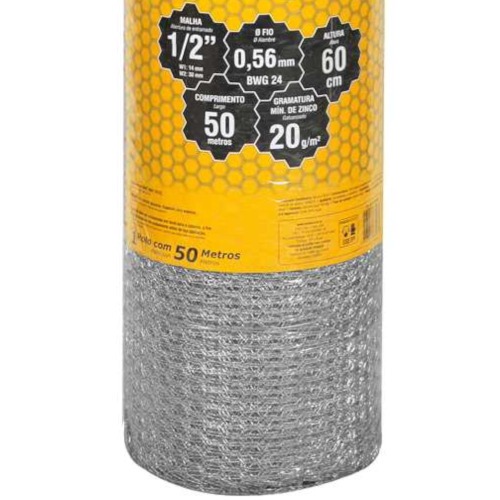 Tela metálica hexagonal para viveiro malha 1/2" 24 BWG x 0,6 m com 50m ...