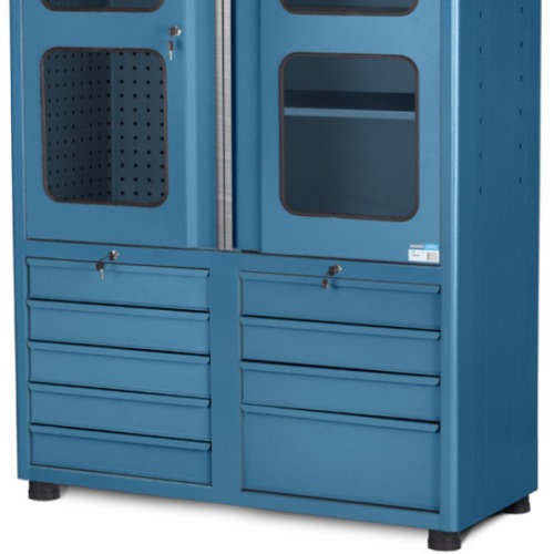 Armário para ferramentas com 3 prateleiras 9 gavetas e portas de vidro ...